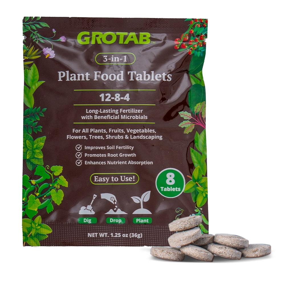GROTAB 3-in-1 Plant Food Tablets Natural 12-8-4 Plant Fertilizer ...