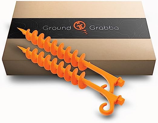GROUNDGRABBA Lite Orange Tent Stakes, Tent Stakes for Sand, Screw in ...