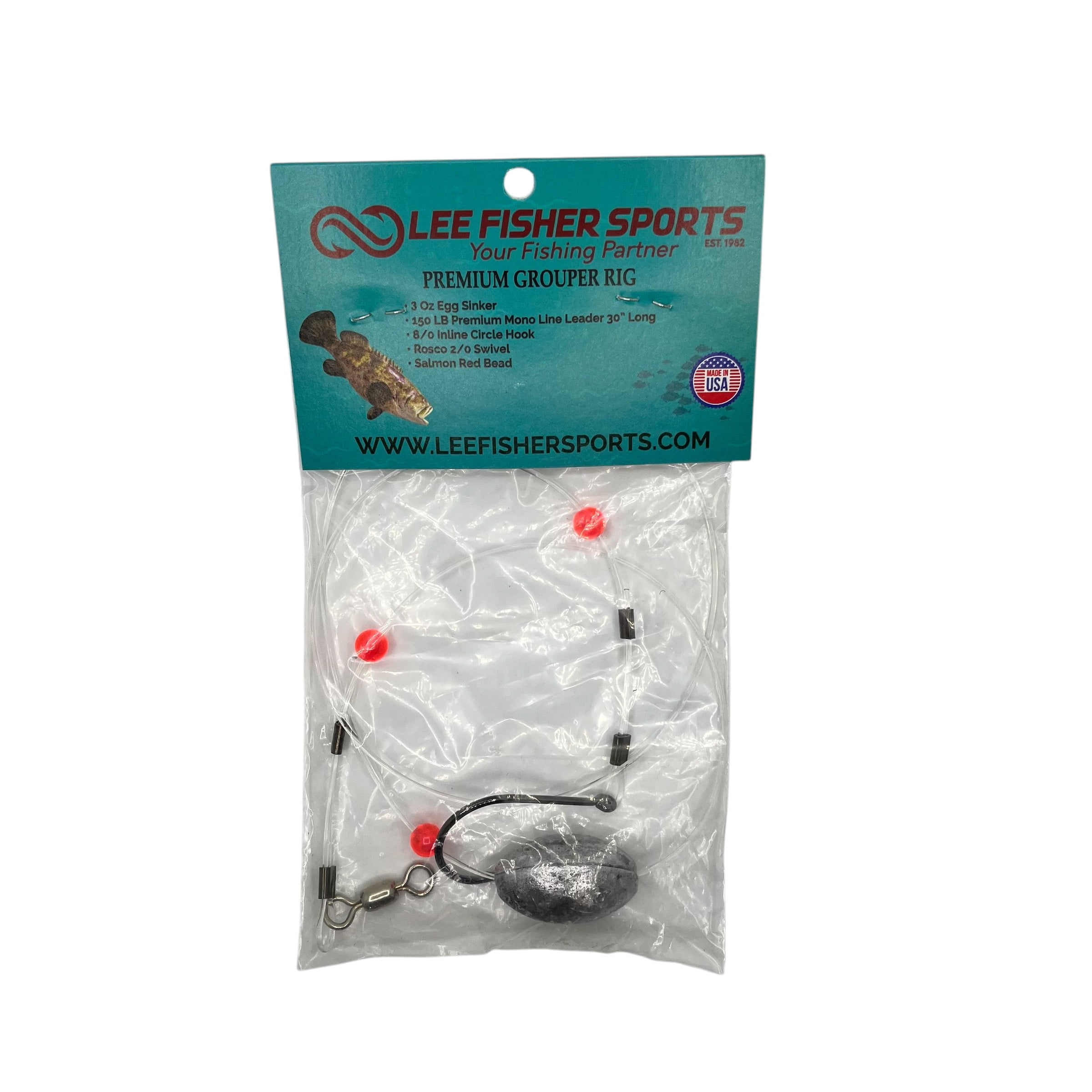 GROUPER RIG 3 OZ SINKER,150 LB MONO LINE, INLINE CIRCLE HOOK, MADE IN ...