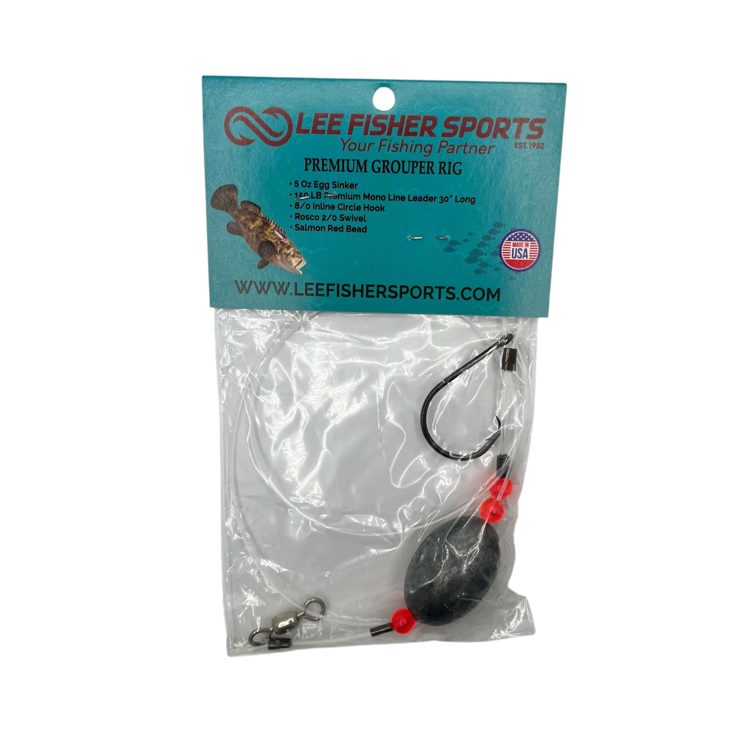 GROUPER RIG 5 OZ SINKER,150 LB MONO LINE, INLINE CIRCLE HOOK, MADE IN ...