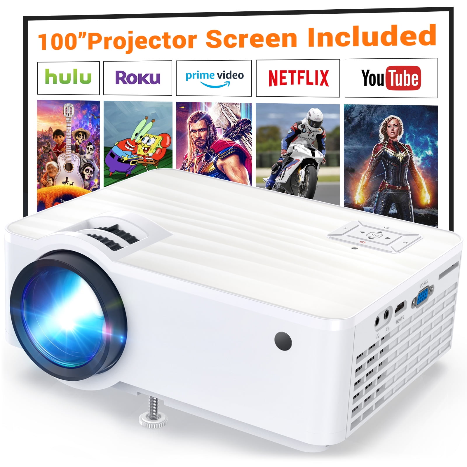 GROVIEW Mini Projector, 1080P HD and 240" LCD Display Supported ...