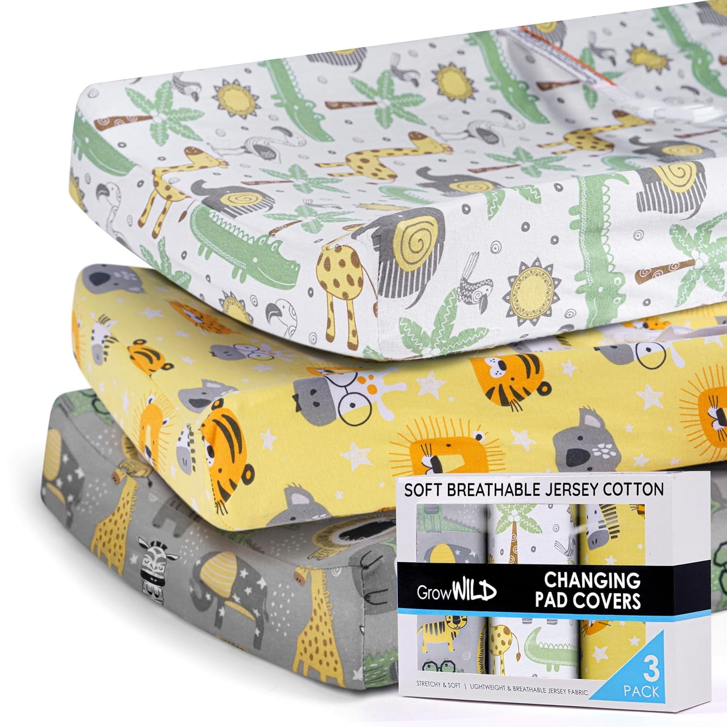 GROW WILD Changing Pad Cover 3 Pack | Soft & Stretchy Jersey Cotton ...