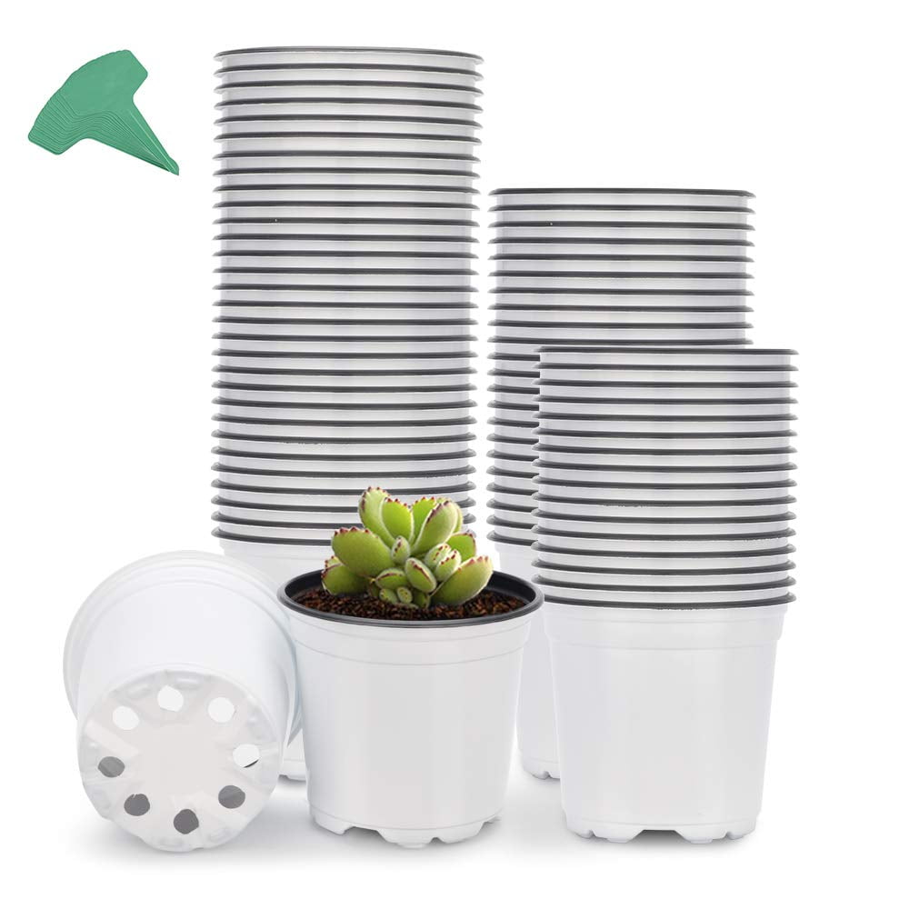 GROWNEER 120 Packs 4 Inches Plastic Plant Nursery Pots with 15 Pcs ...