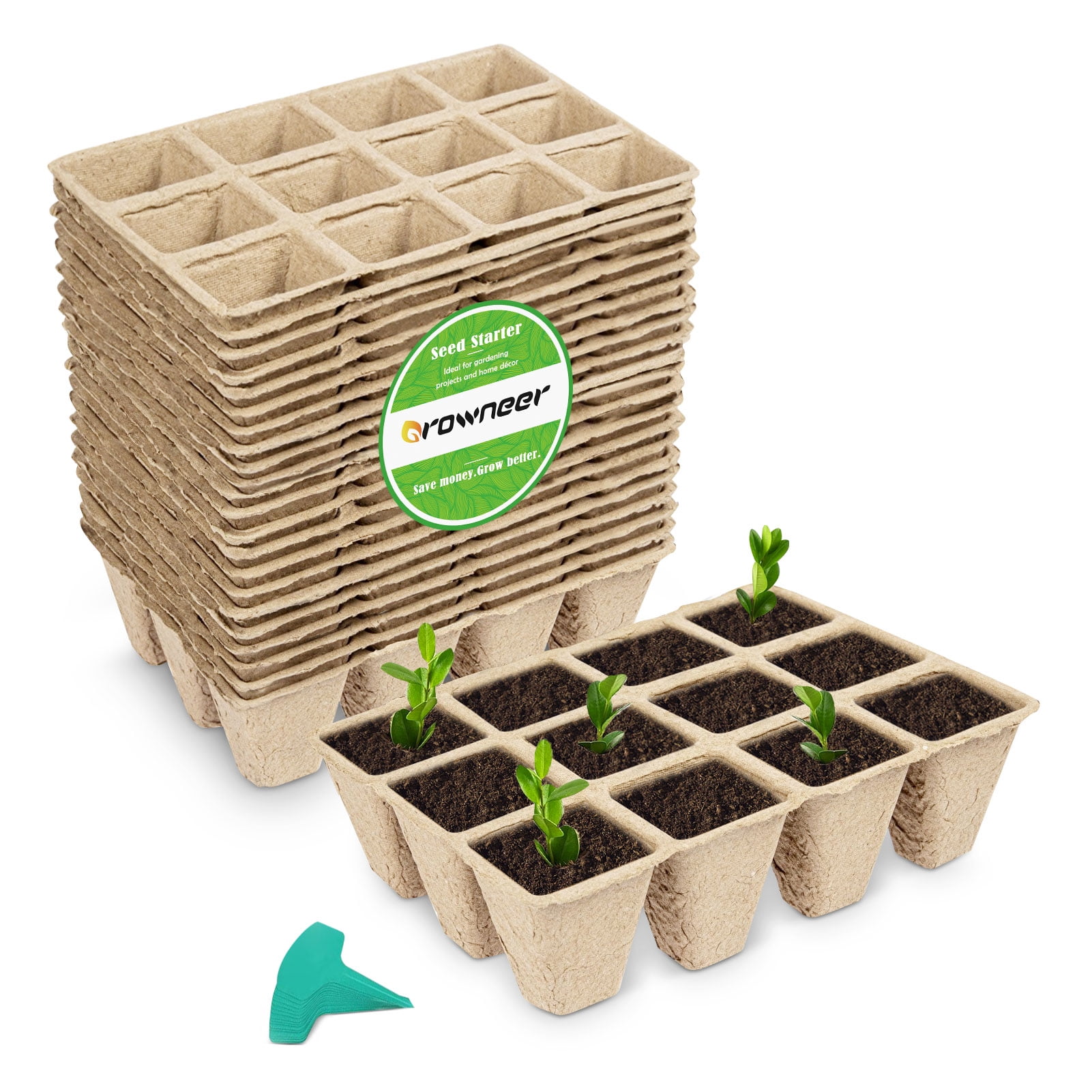 GROWNEER 24 Packs Peat Pots Seed Starter Trays, 288 Cells Biodegradable ...