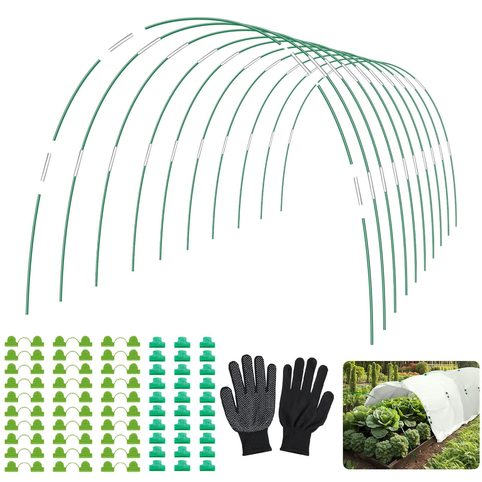 GROWNEER Garden Hoops Grow Tunnel, 30 Pcs 16 in Fiberglass Greenhouse Hoops for Raised Beds, DIY ...
