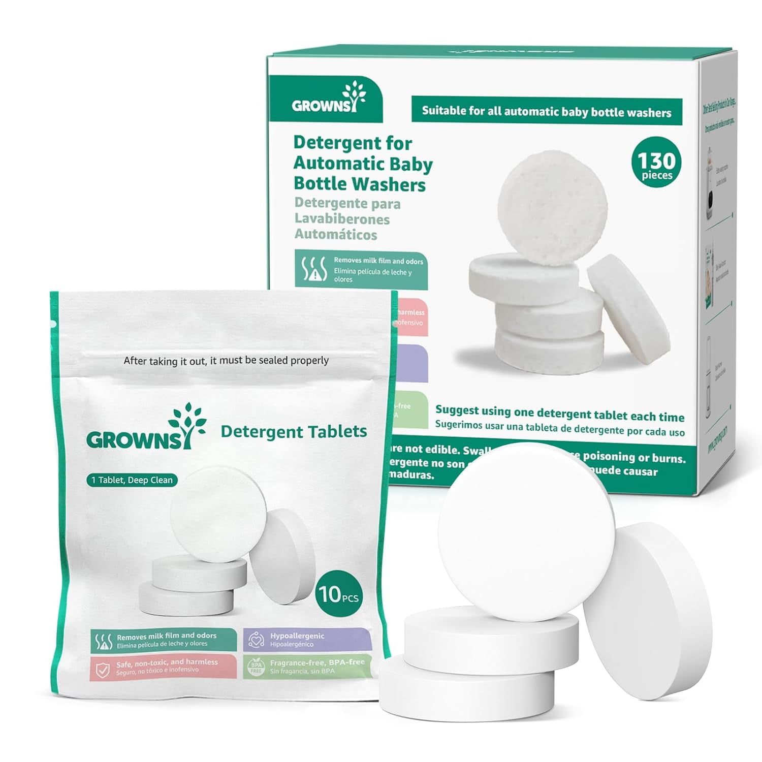 GROWNSY Detergent Washing Tablets 130 PCS for Momcozy, Baby Brezza ...