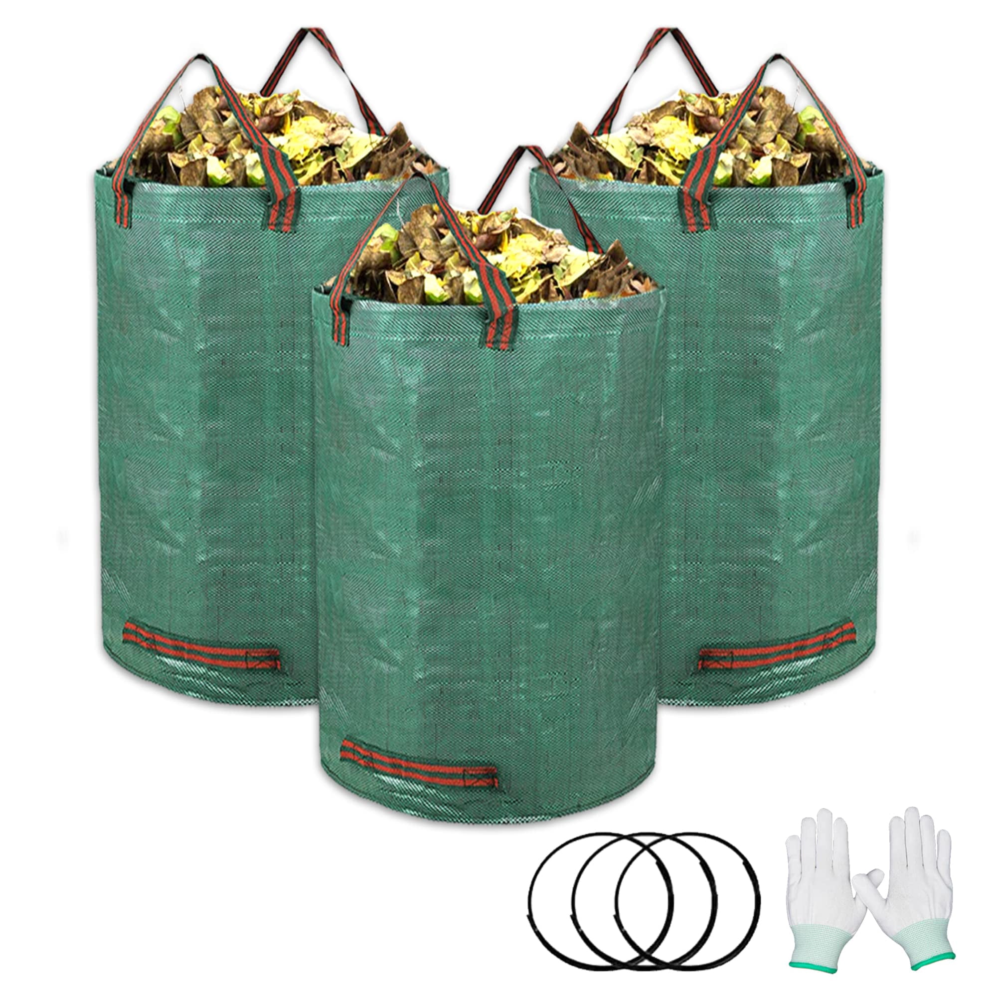 GROWORLD 3-Pack 32 Gallon IFF17 Garden Waste Bag Leaf Bags Reusable ...