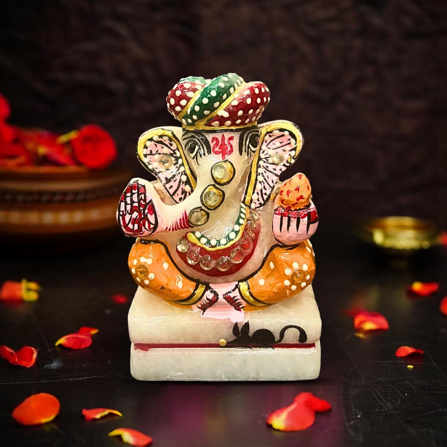 GRP Marbles Lord Ganesha Idol with Traditional Pagdi | Marble Ganpati ...