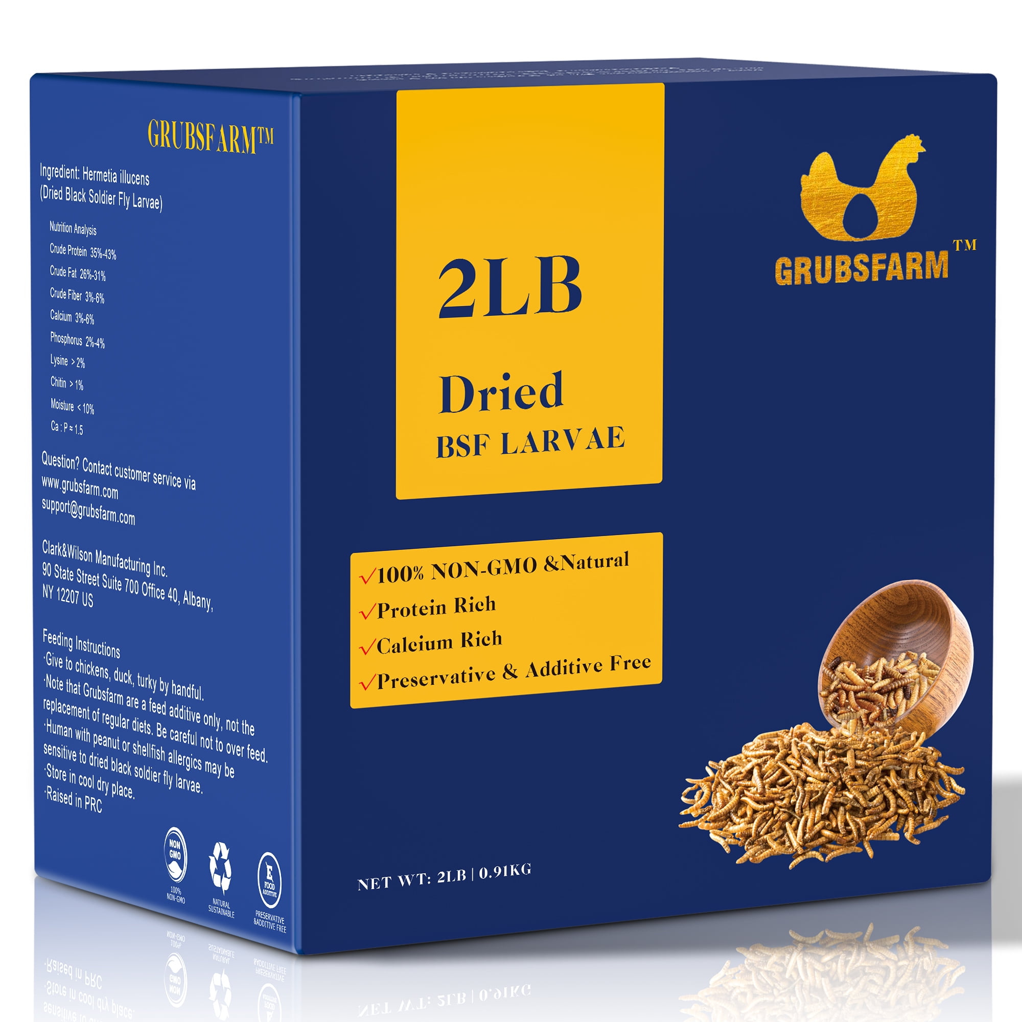 GRUBSFARM 2LB Dried BSF Larvae - Premium Chicken Treat, 85X Calcium ...