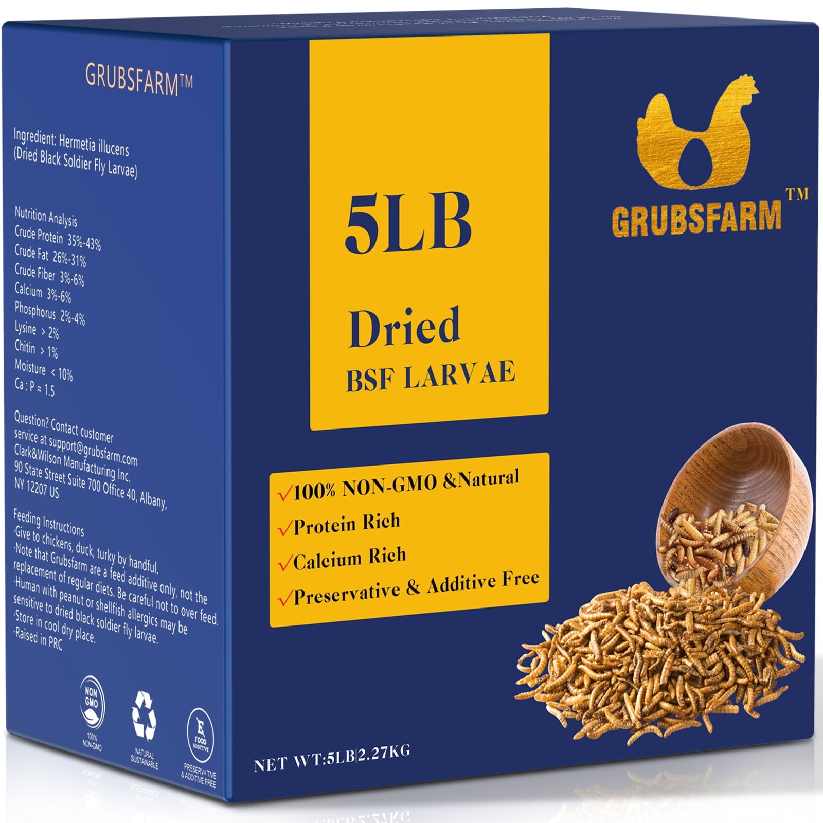 GRUBSFARM 5LB Dried BSF Larvae - Premium Chicken Treat, 85X Calcium ...