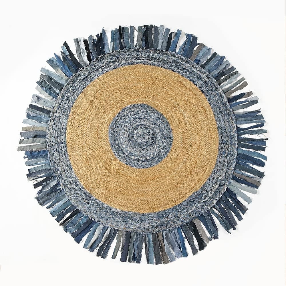 GRUHUM 7'x7' Jute Cotton Area Rug - Natural Fiber Round Collection ...