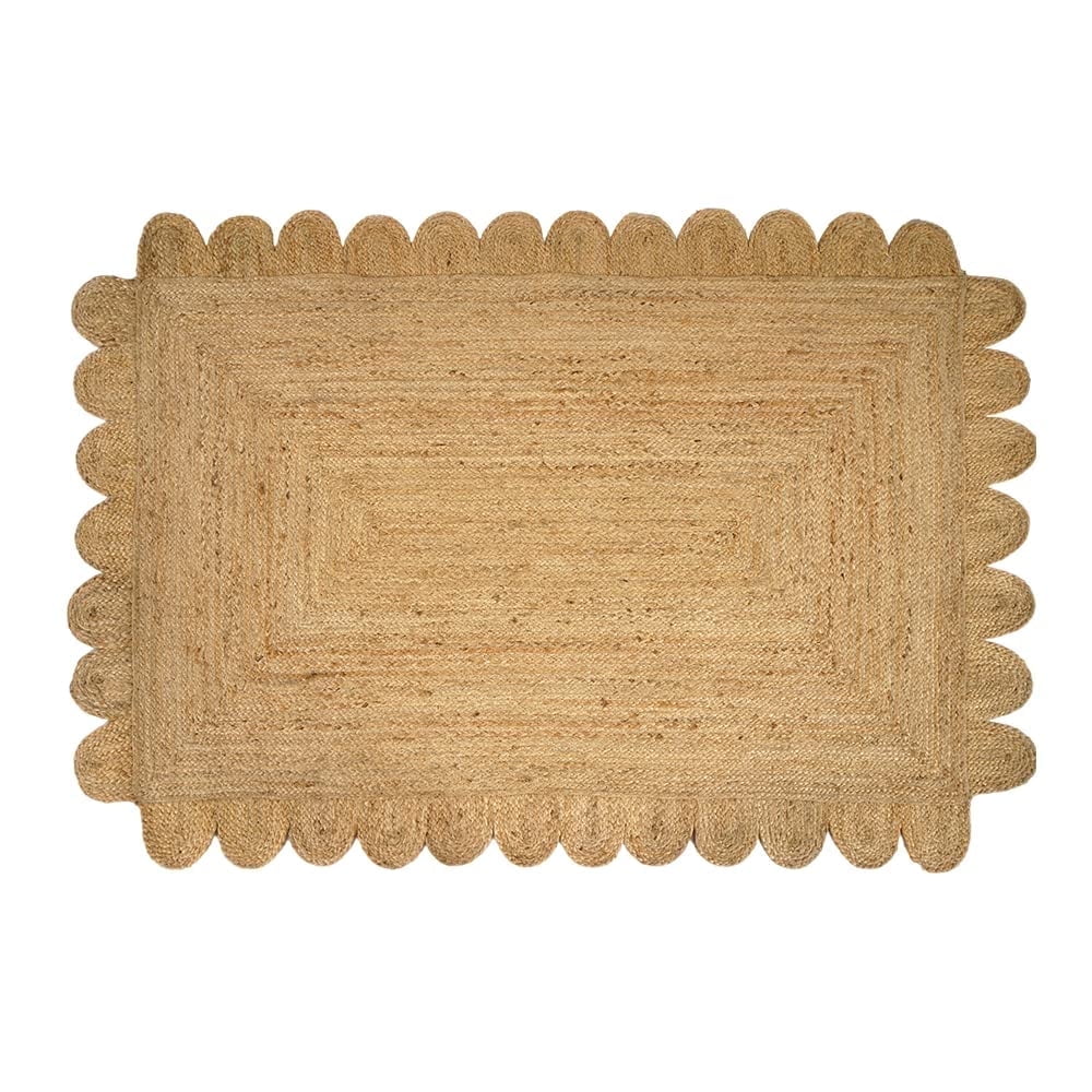 GRUHUM Scalloped Jute Area Rugs 3'x5' ft Natural Fibre Handwoven Boho ...