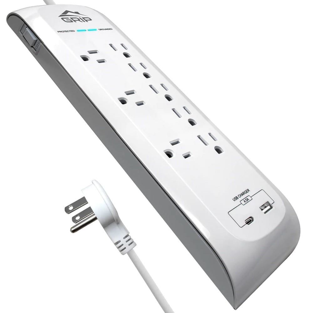 GRiP 8 Outlet Surge Protector with 1 USB & 1 USB-C Port - White ...