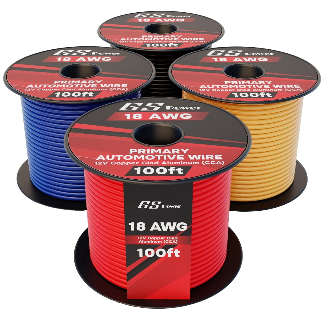 GS Power 400ft CCA 18 Gauge Wire Automotive, 100ft Spool-4 Colors, 18 ...