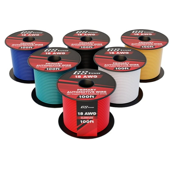 GS Power 600ft CCA 18 Gauge Wire Automotive, 100ft Spool-6 Colors, 18 ...
