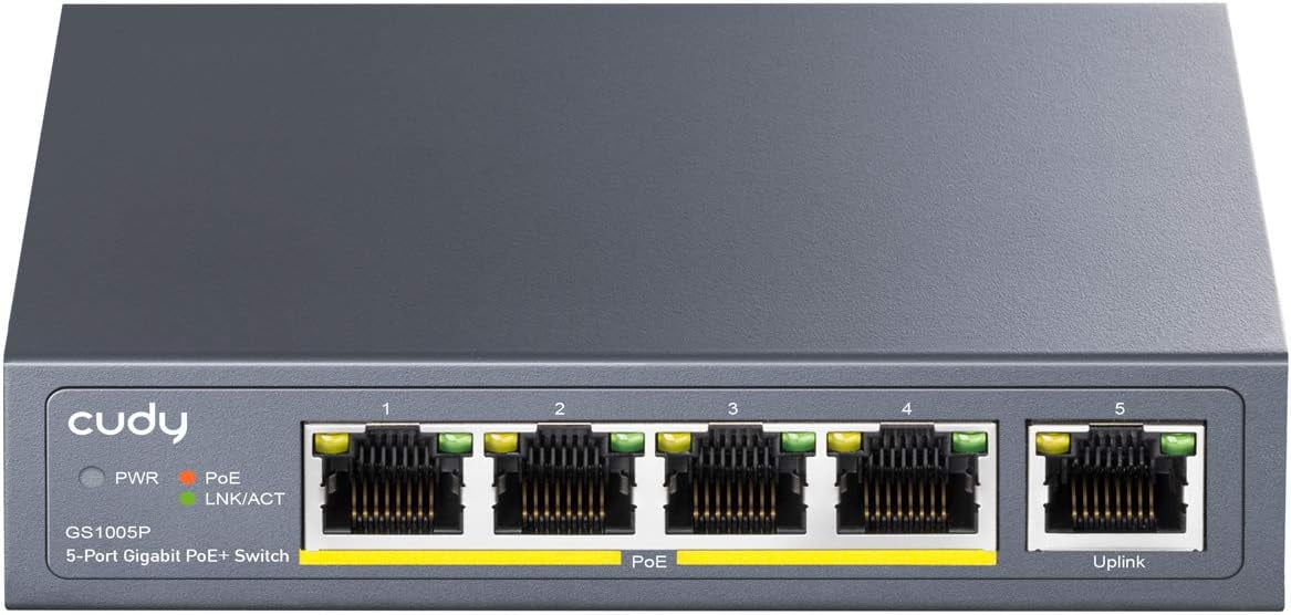 GS1005P 5 Port Gigabit PoE Switch, 4 PoE+ @60W, Desktop/Wall, Plug and ...