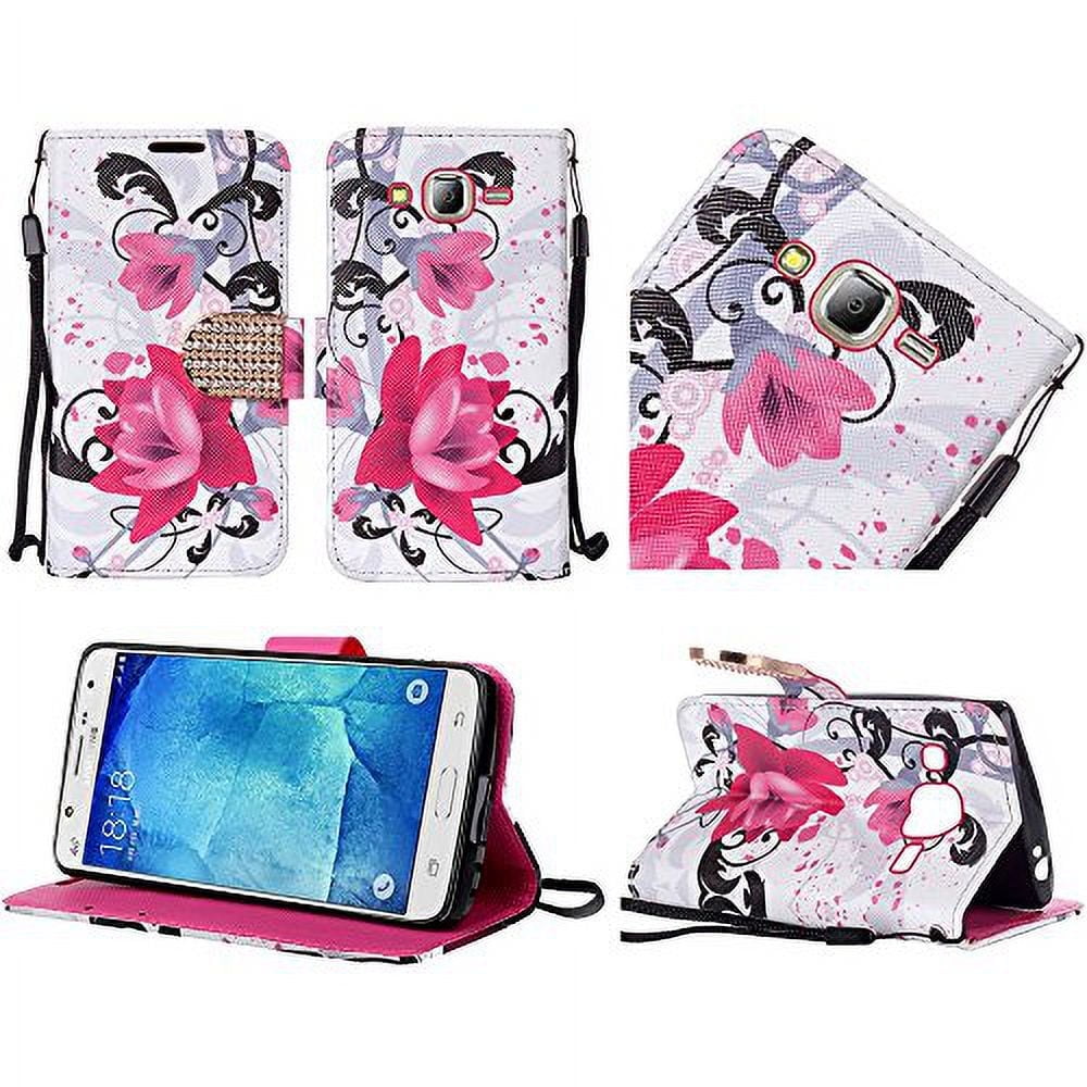 GSA Flip Lily Wallet Case For Samsung Galaxy J7 (2015), J700 Pink/White ...