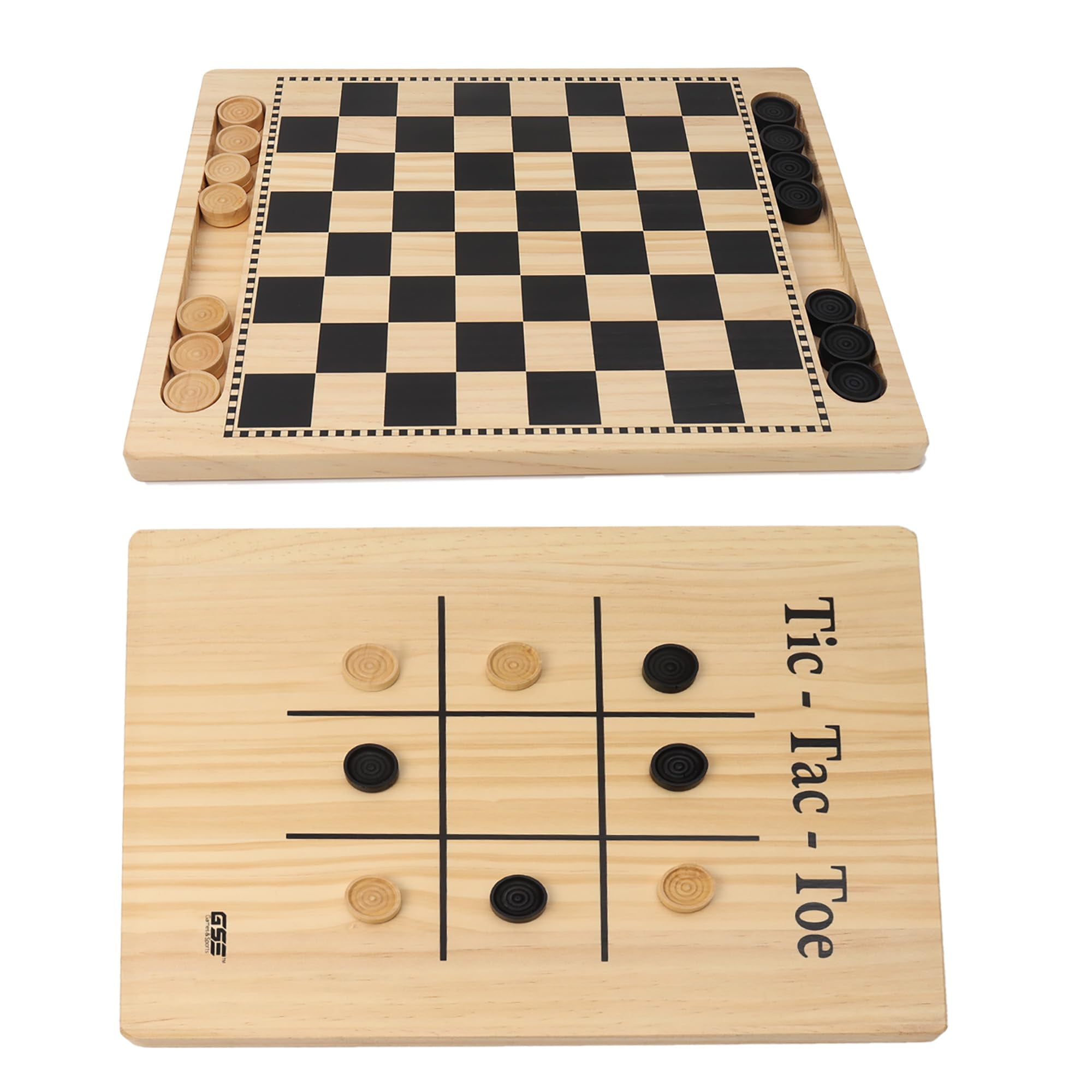 GSE Games & Sports Expert 2-in-1 BSL1 Reversible Natural Wood Checkers ...