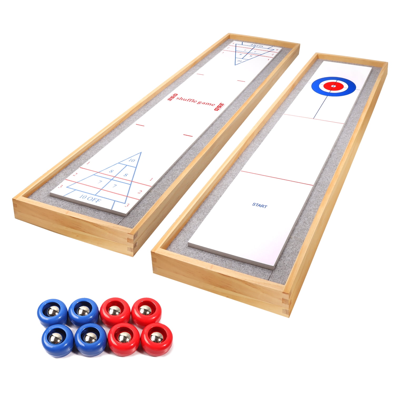 GSE 2-in-1 Wood Shuffleboard & Curling Game Board Set with 8 Rollers ...