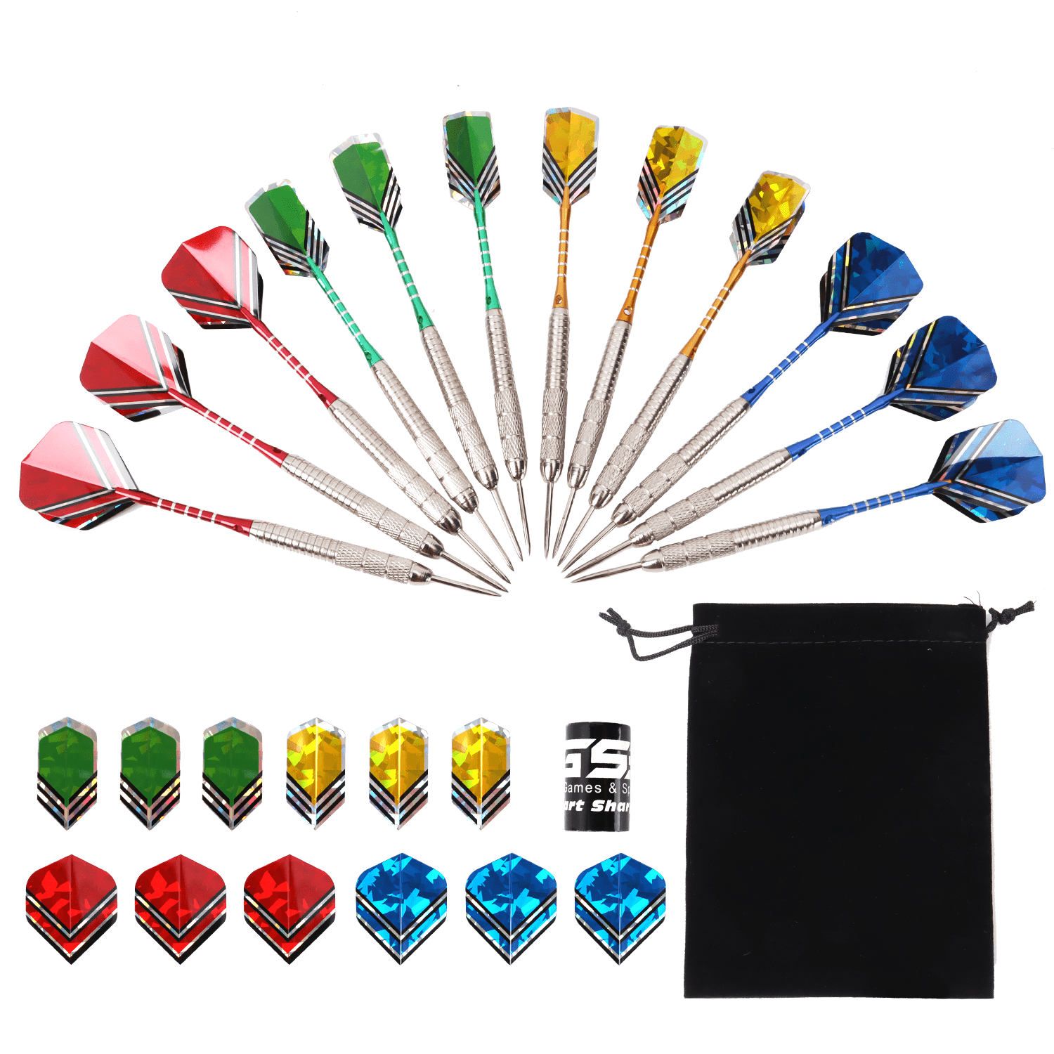 GSE Games & Sports Expert 24g Stainless Steel Tip Darts Set, Sharpener ...