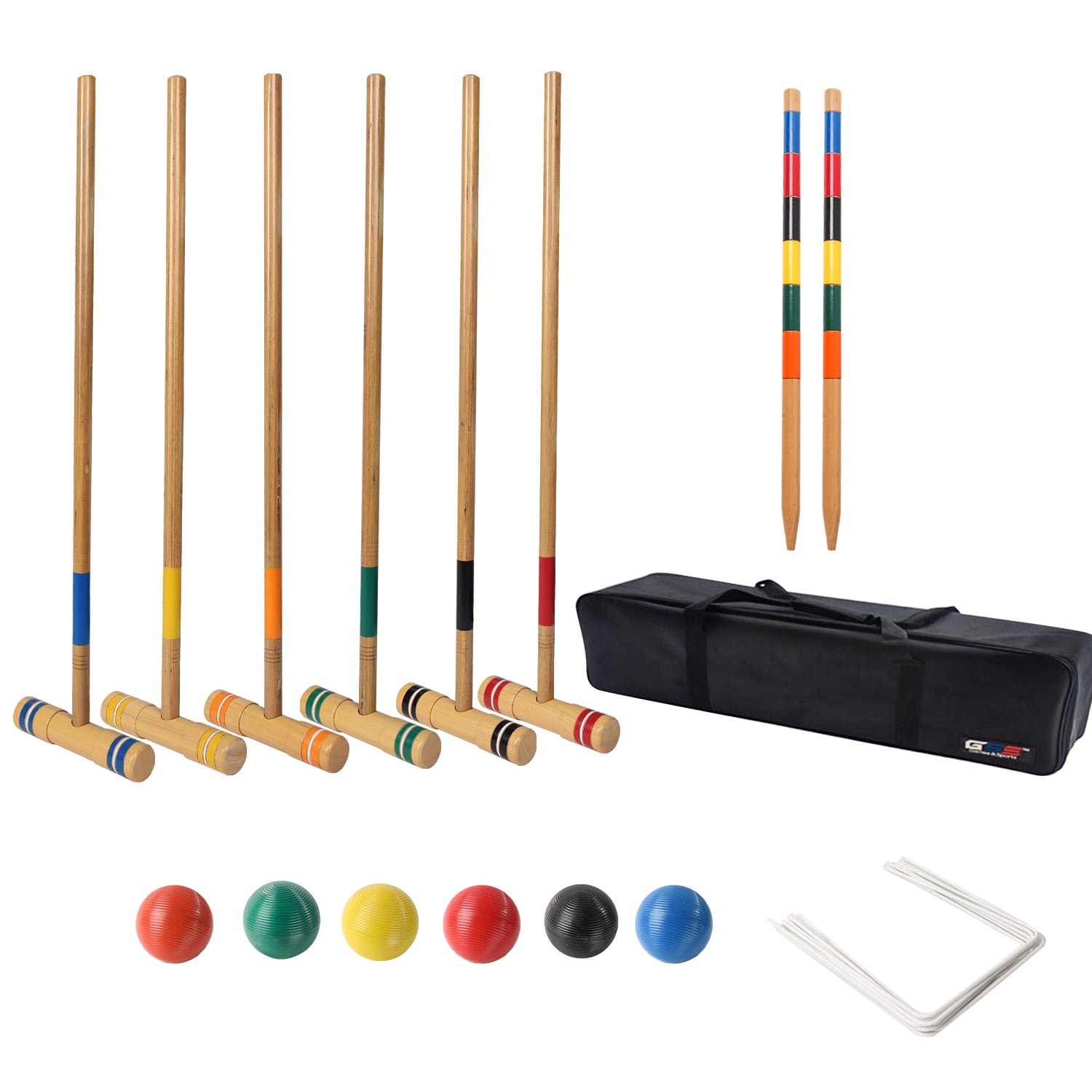 GSE Games & Sports Expert 6-Player Outdoor Croquet Set, Wooden Mallets ...
