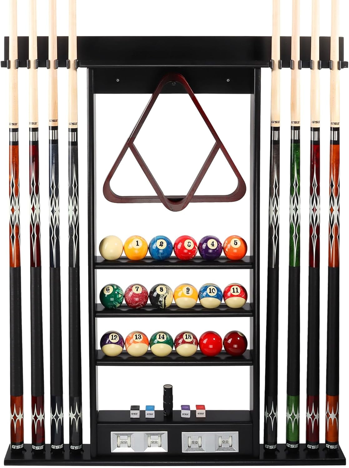 GSE Games & Sports Expert 8 Pool Cue Wall Rack with Score Counter, Pool ...