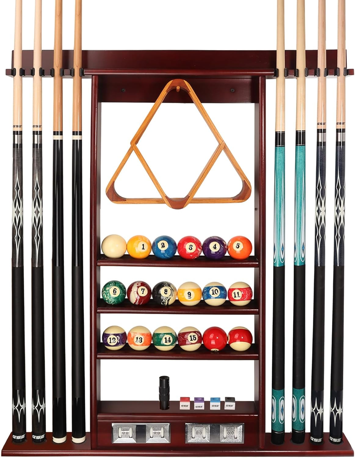GSE Games & Sports Expert 8 Pool Cue Wall Rack with Score Counter, Pool ...