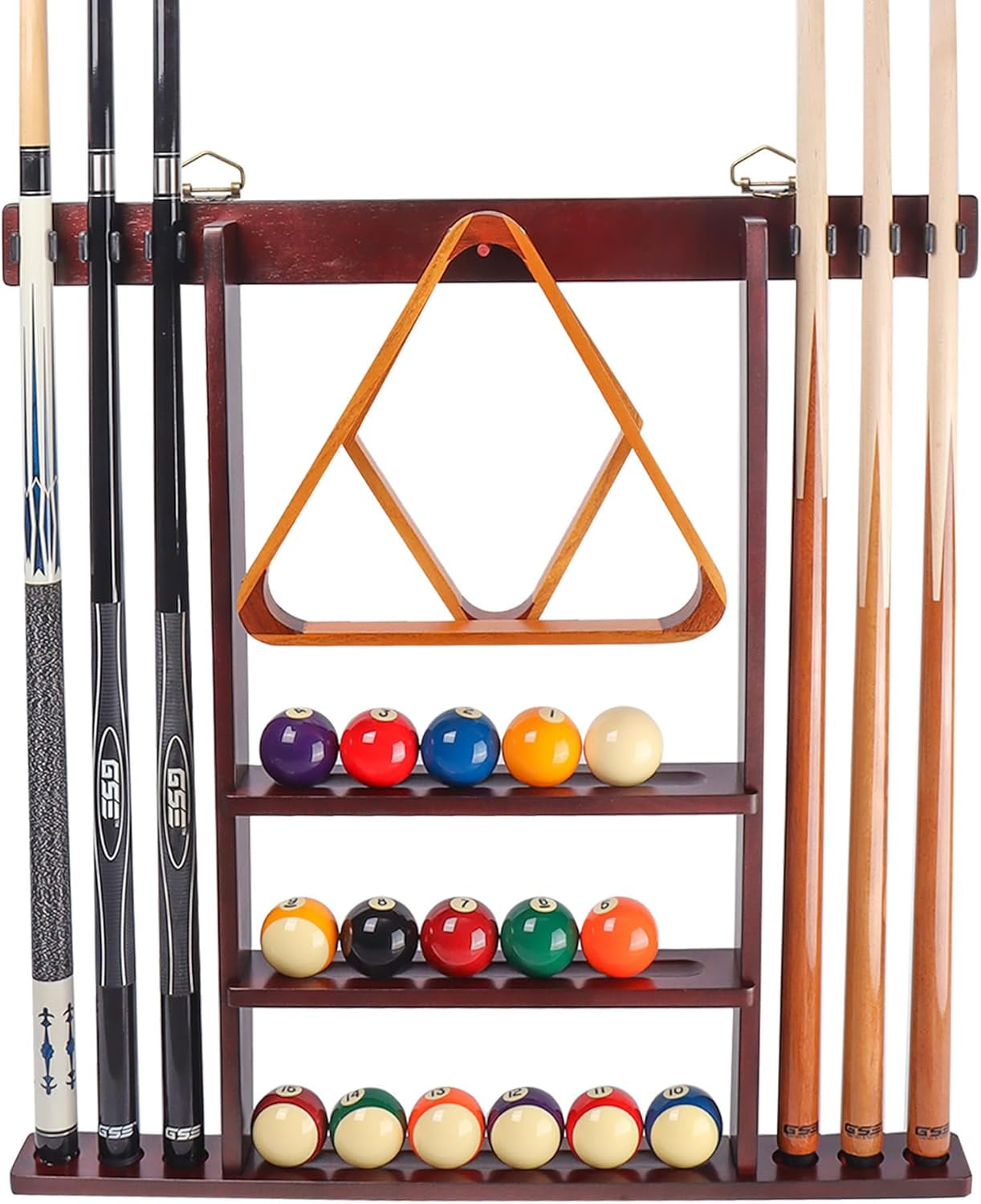 GSE Games & Sports Expert Billiard Pool Cue Stick Hanging Wall Mounting Rack Only, Holds 6 Pool ...
