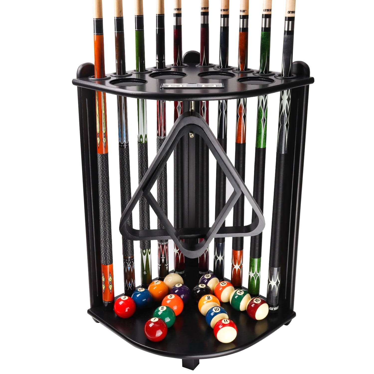 GSE Games & Sports Expert Pool Cue Rack, Holds 10 Cues, 16 Balls, Black ...
