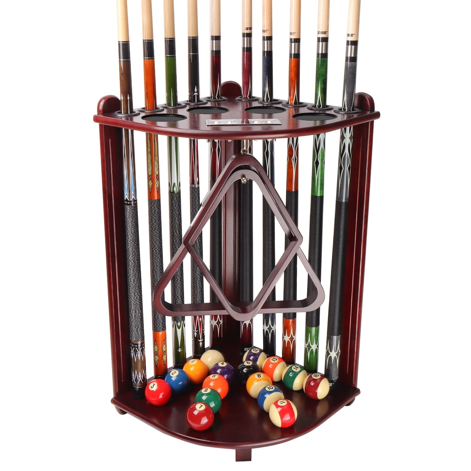 GSE Corner Style Billiard Rack - Holds 10 Cue Sticks, 2 Ball Racks,16 ...