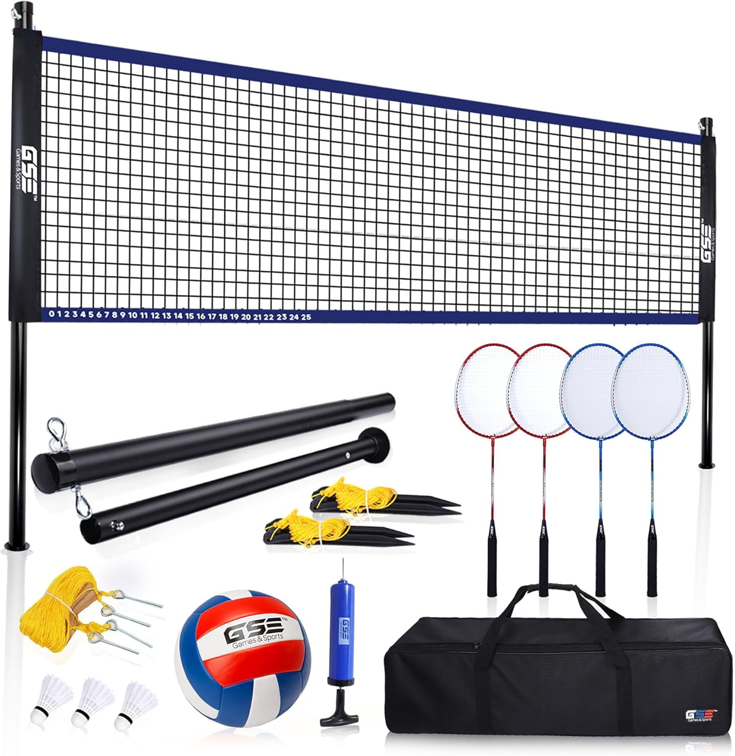 GSE Games & Sports Expert Portable Volleyball & Badminton Combo Set ...