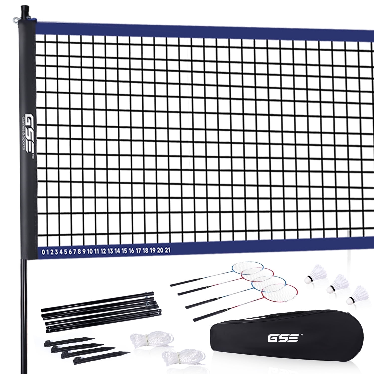 GSE Games & Sports Expert Portable Badminton Set with Net, 4 Rackets, 3 ...