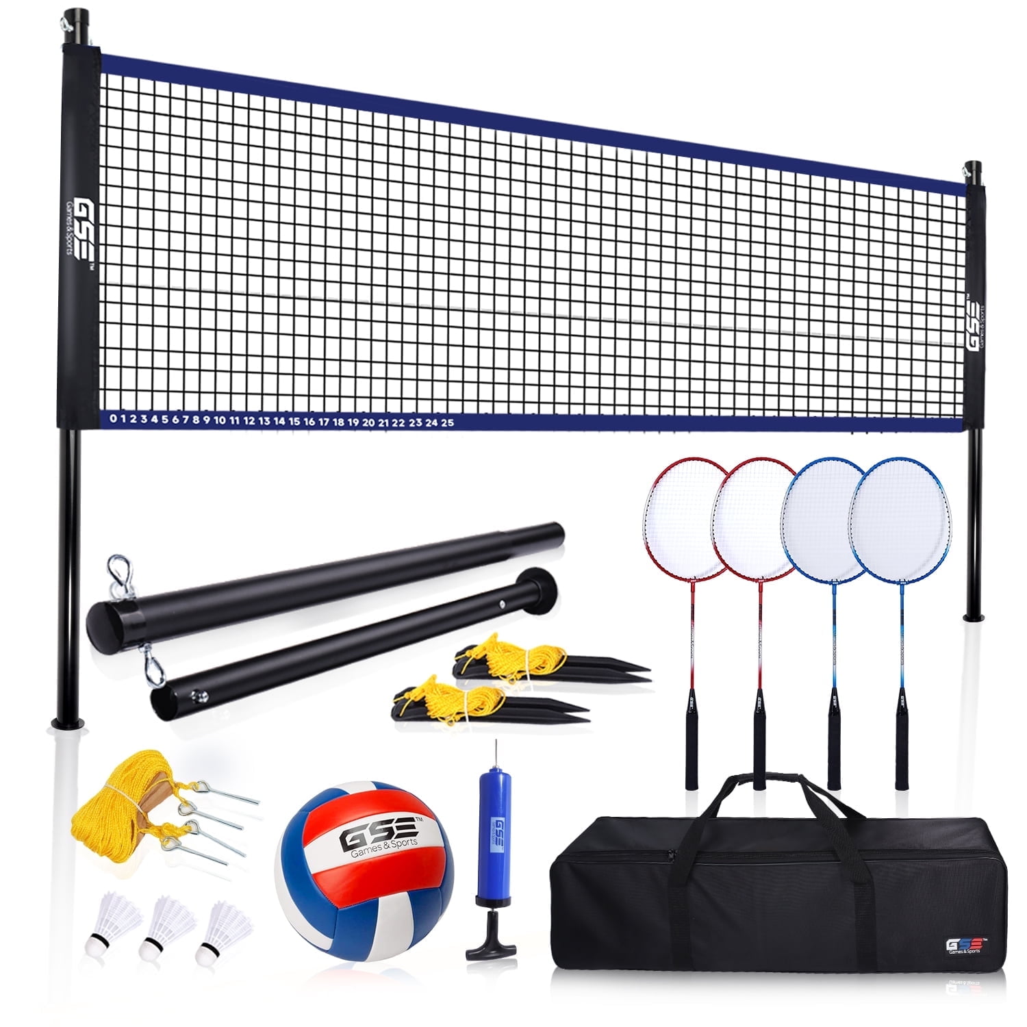 GSE Games & Sports Expert Badminton Volleyball Net Combo Set, Poles ...