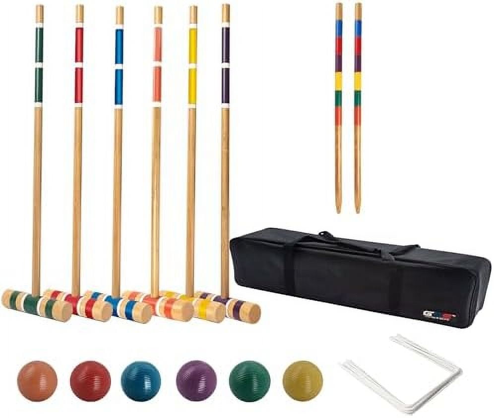Six Player Croquet Set with Wooden Mallets, Colored Balls, Sturdy ...