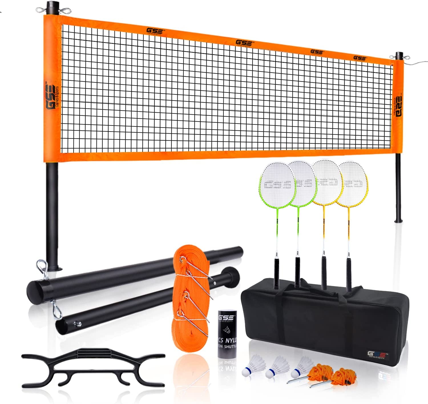 GSE Outdoor Portable Badminton Complete Net Set for Backyard Lawn, Beach, Park with Family ...