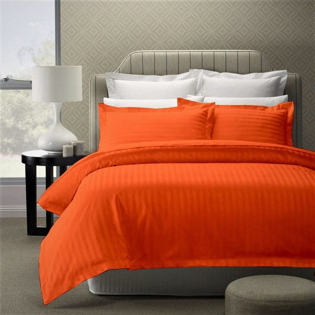 GSK 210 TC Glace Cotton Satin Stripes Plain Color Bedsheet for Double ...