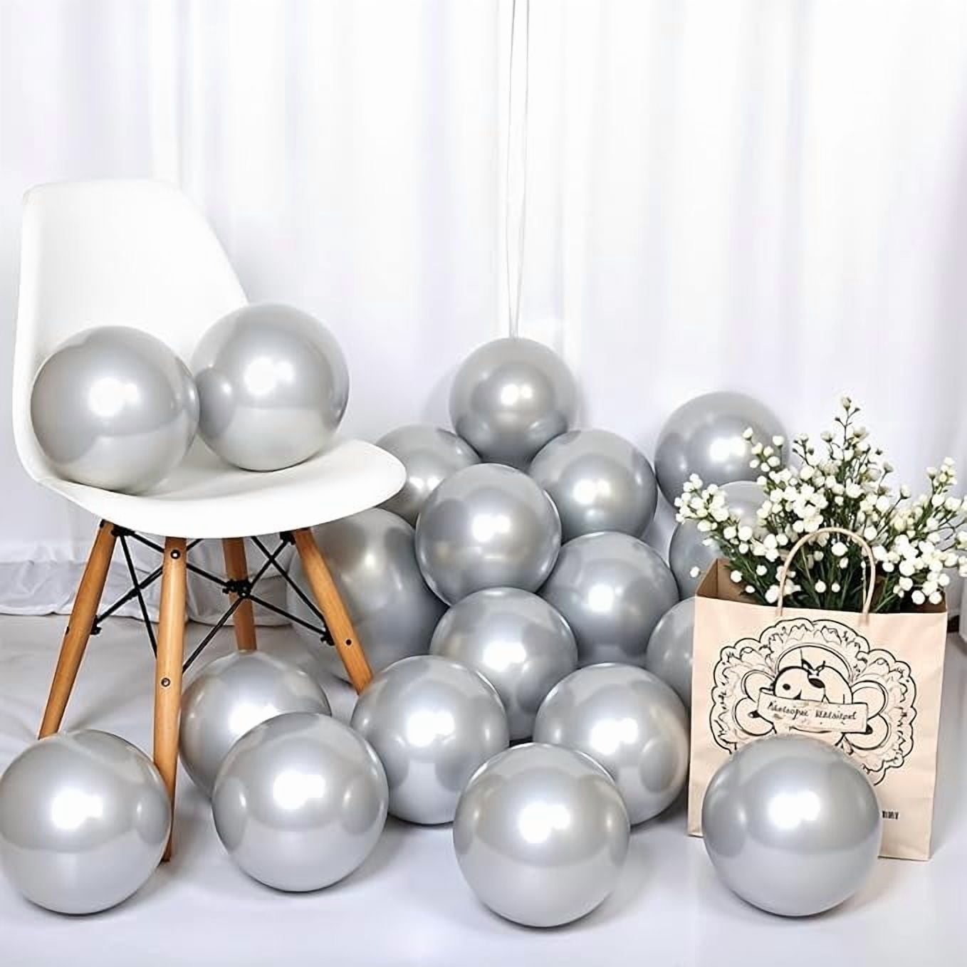 GSK Silver Balloons For Decoration - Pack of 25 Pcs Silver Metallic ...