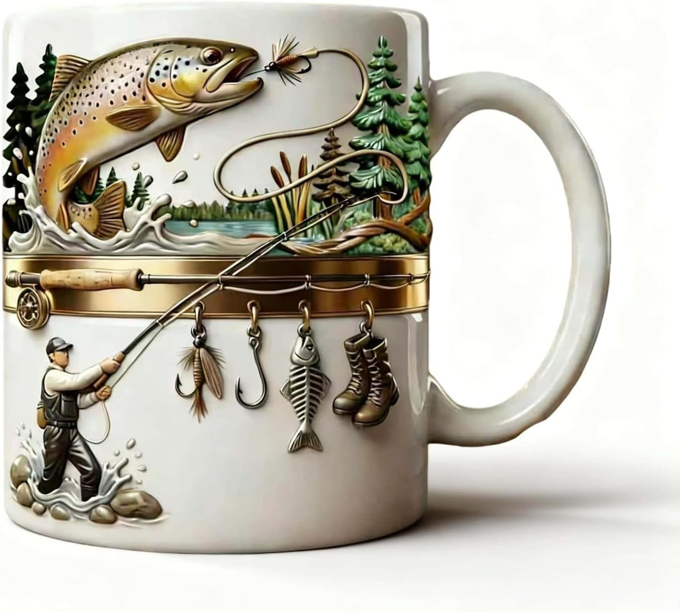 GSKKLQ Fishing Themed Mug, Insulated Camping Cup with Fishing Lure ...