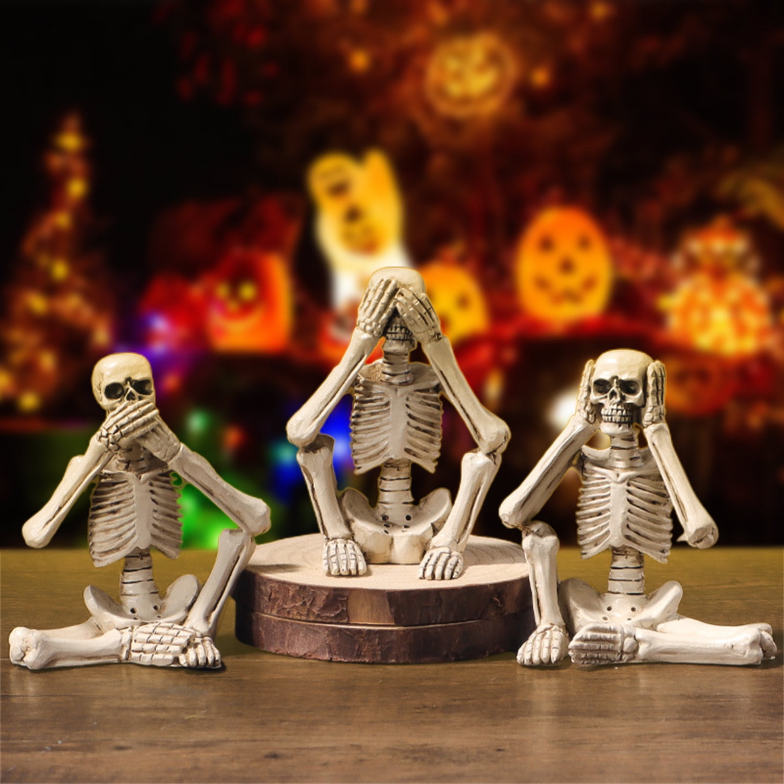 GSKKLQ Set Of 3 Halloween Statues See Speak Hear No Evil Skeleton ...