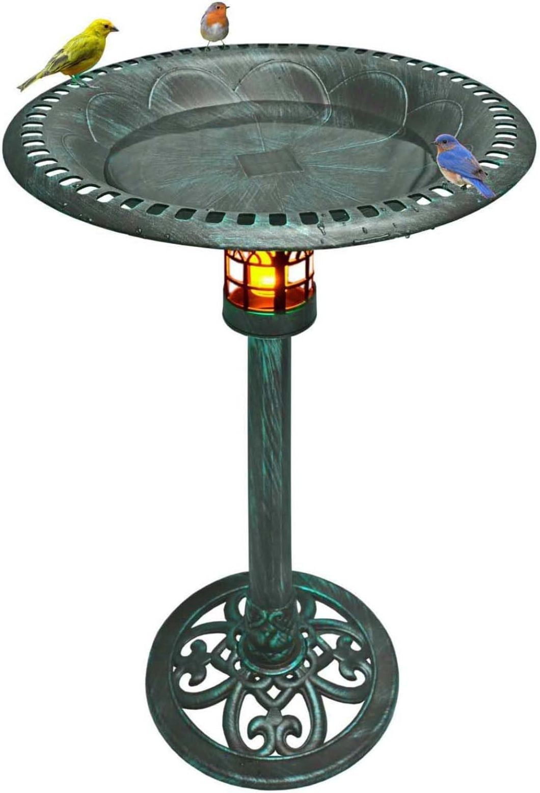 GSNF 34 Inch Solar Powered LED Lighted Birdbath for Outdoors Yard ...