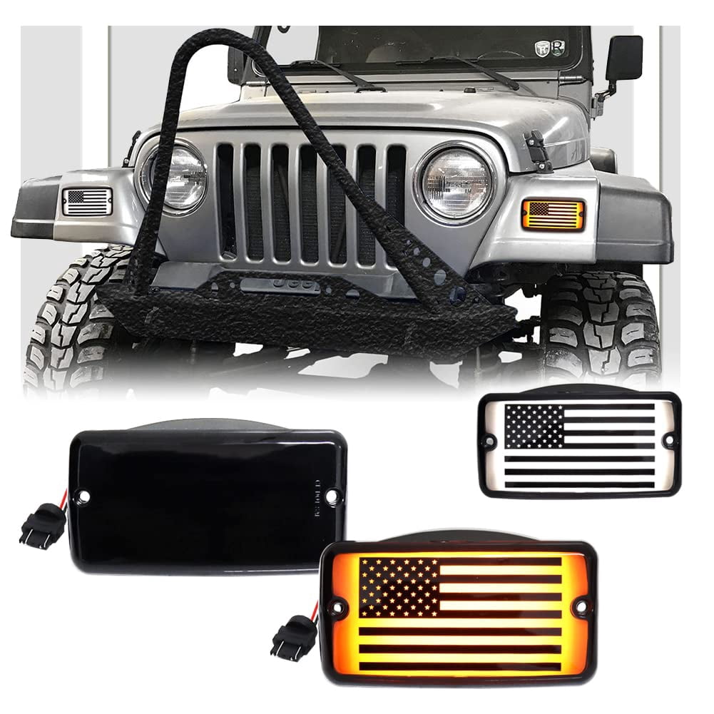 GSOWO 2 IN 1 IFF17 Front Corner Turn Signal Parking Lights for 1997-2006 Je-ep Wrangler TJ ...
