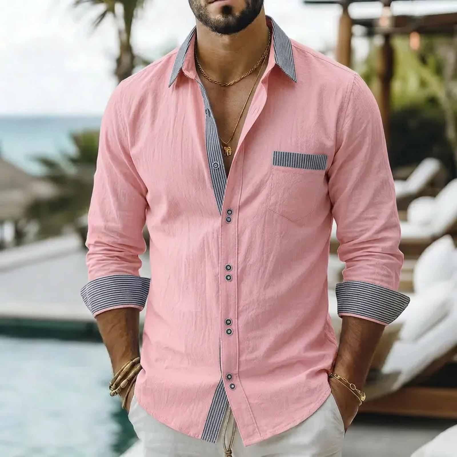GSPCLAM Button Up Shirts for Men Color Block Breathable Shirts for ...