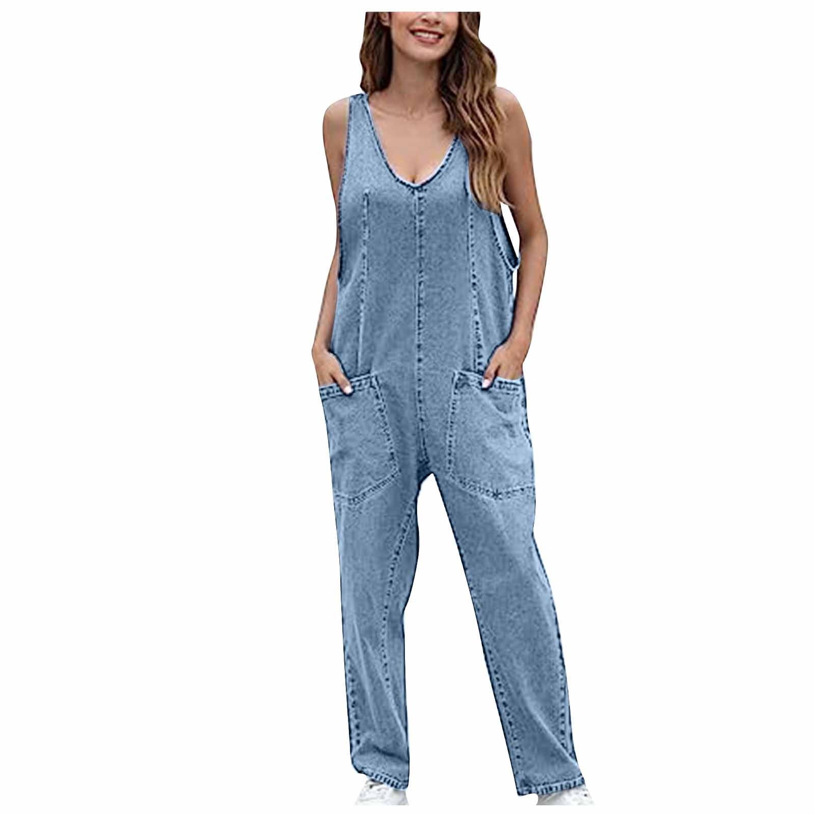 GSPCLAM Denim Overalls for Women Fall Solid Color Straight Leg Overalls ...