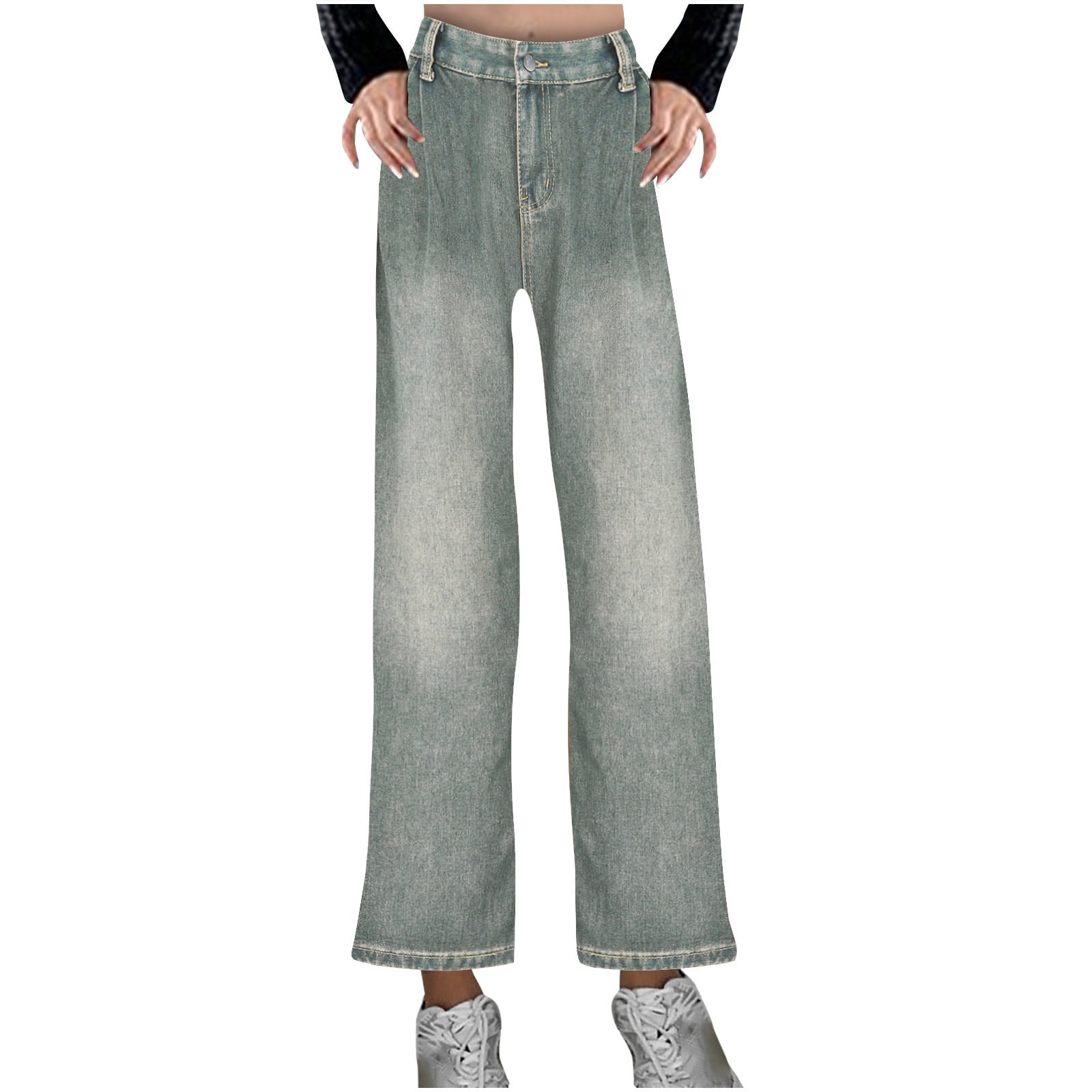 GSPCLAM Draped Straight-Leg Womens Jeans Skinny Baggy High Waisteded ...