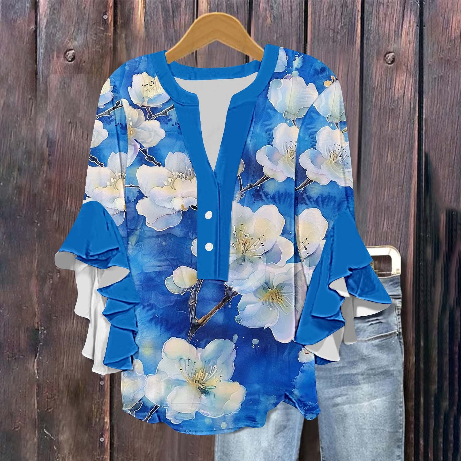 GSPCLAM Floral Graphic Tees for Women Loose Fit 3/4 Sleeve Blouses ...