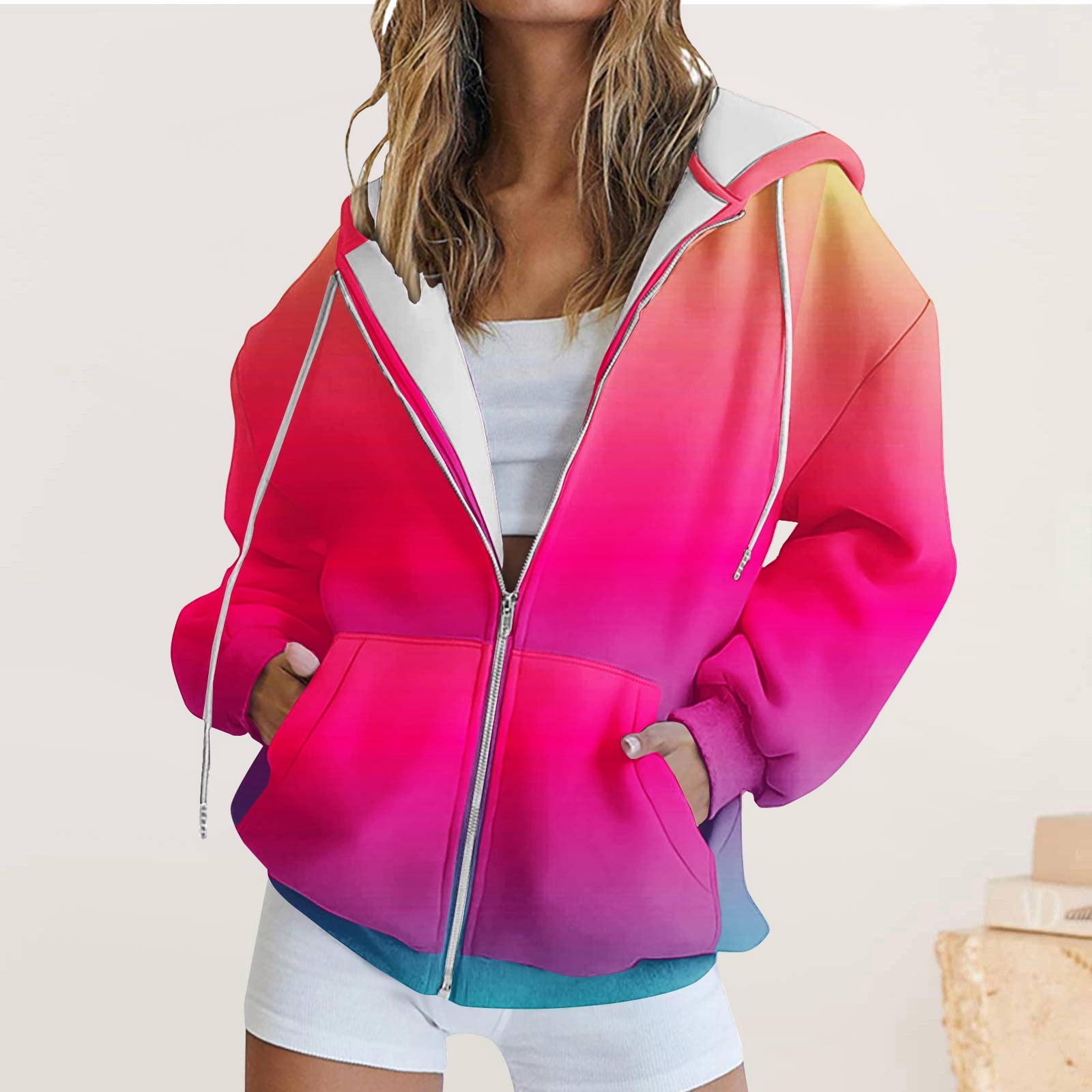 GSPCLAM Gradient Hooded Sweatshirt Jack for Women Fall Winter Plus Size ...