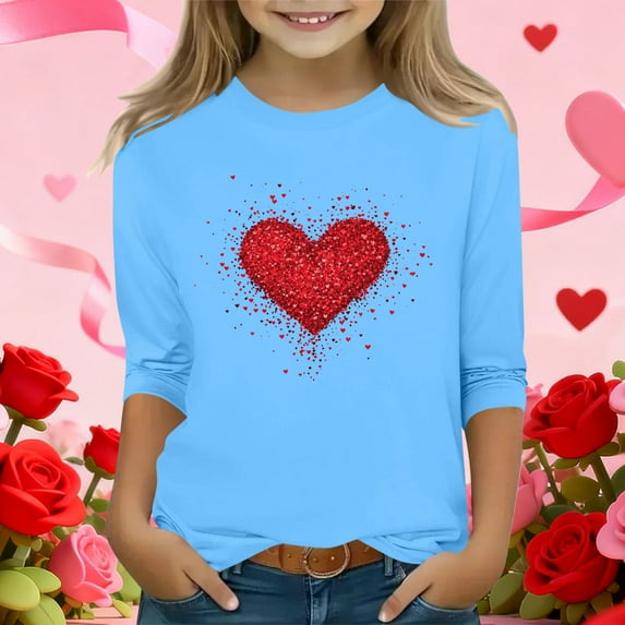 GSPCLAM Heart Print 3/4 Sleeve Shirt for Boys Girls Round Neck ...