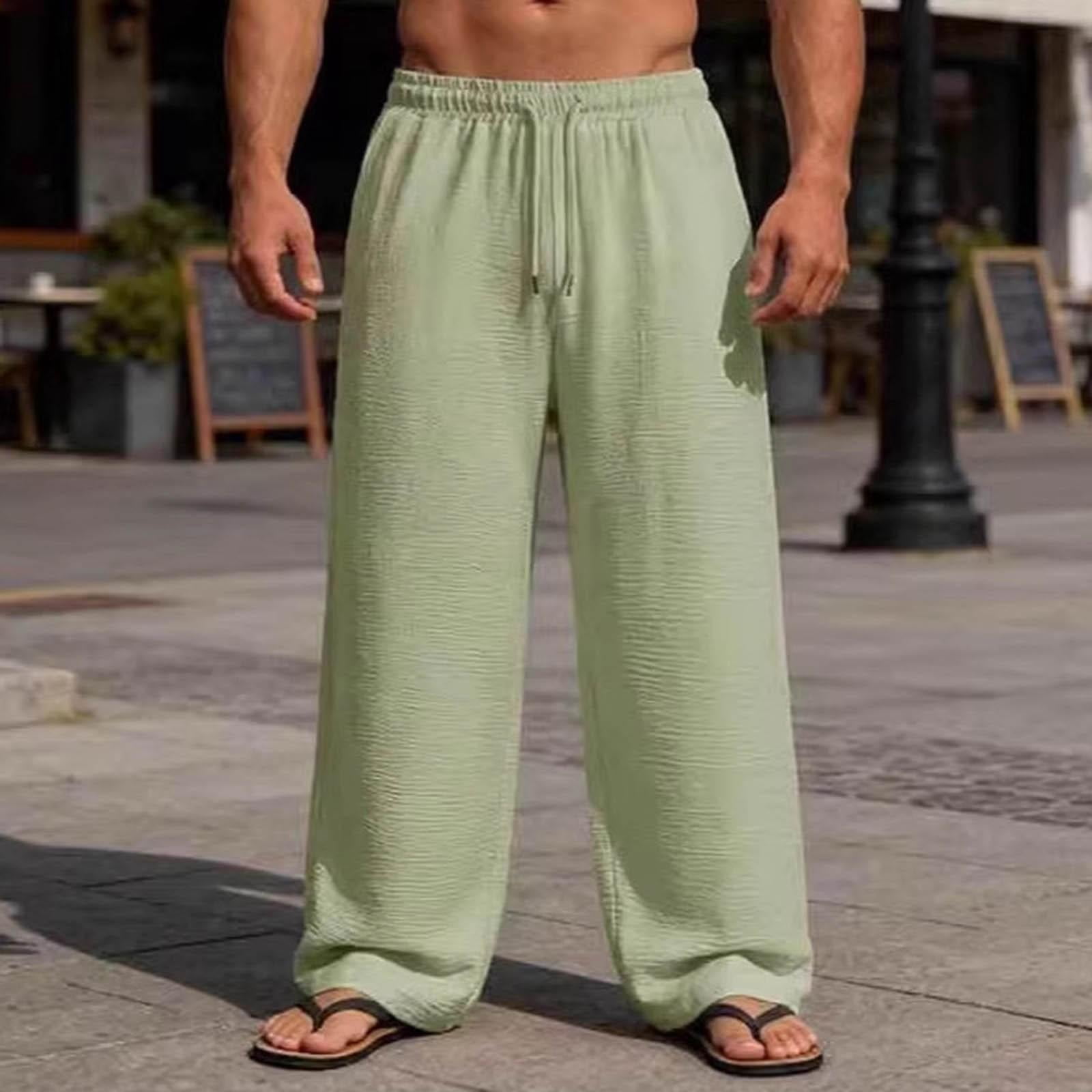 GSPCLAM Men's Casual Pants Breathable Fabric Drawstring Pants with Side ...