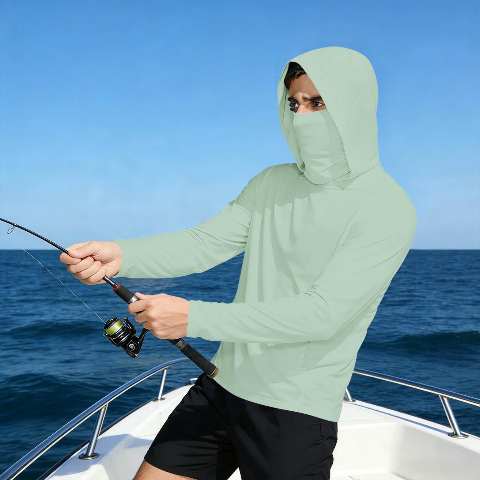 GSPCLAM Mens Outdoor Sun Hoodie Solid Built-in Face Cover Shirts with ...