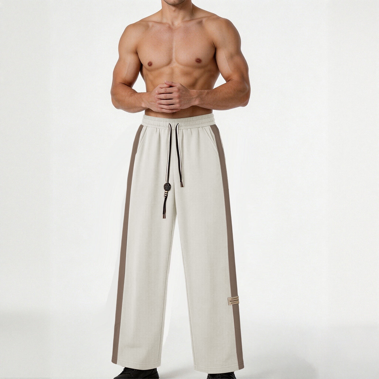 GSPCLAM Mens Sporty Pants Straight Leg Drawstring Pants with Side ...